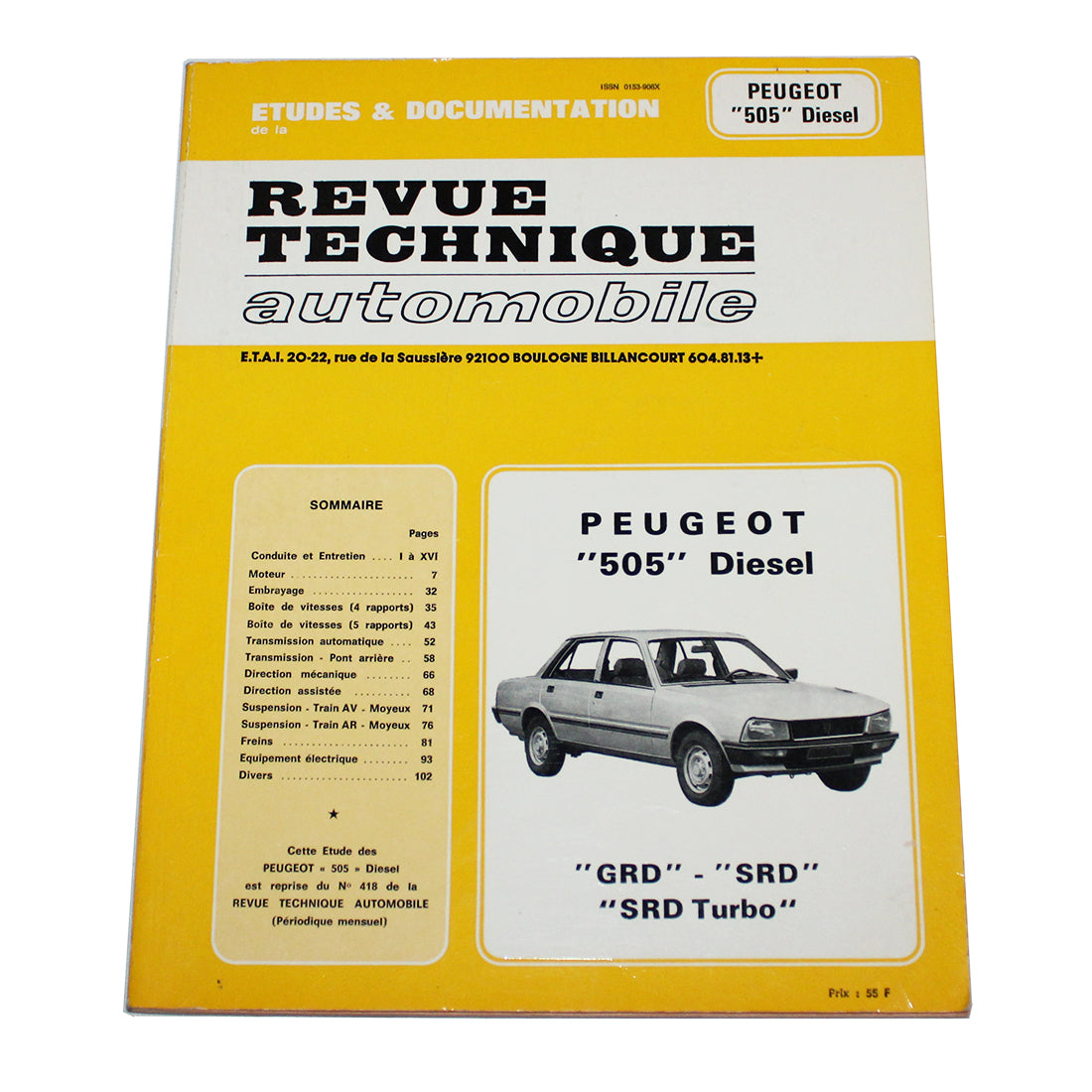 Revue technique automobile Peugeot 505 Diesel SRD GRD SRD Turbo (1982) – La Roue du Passé