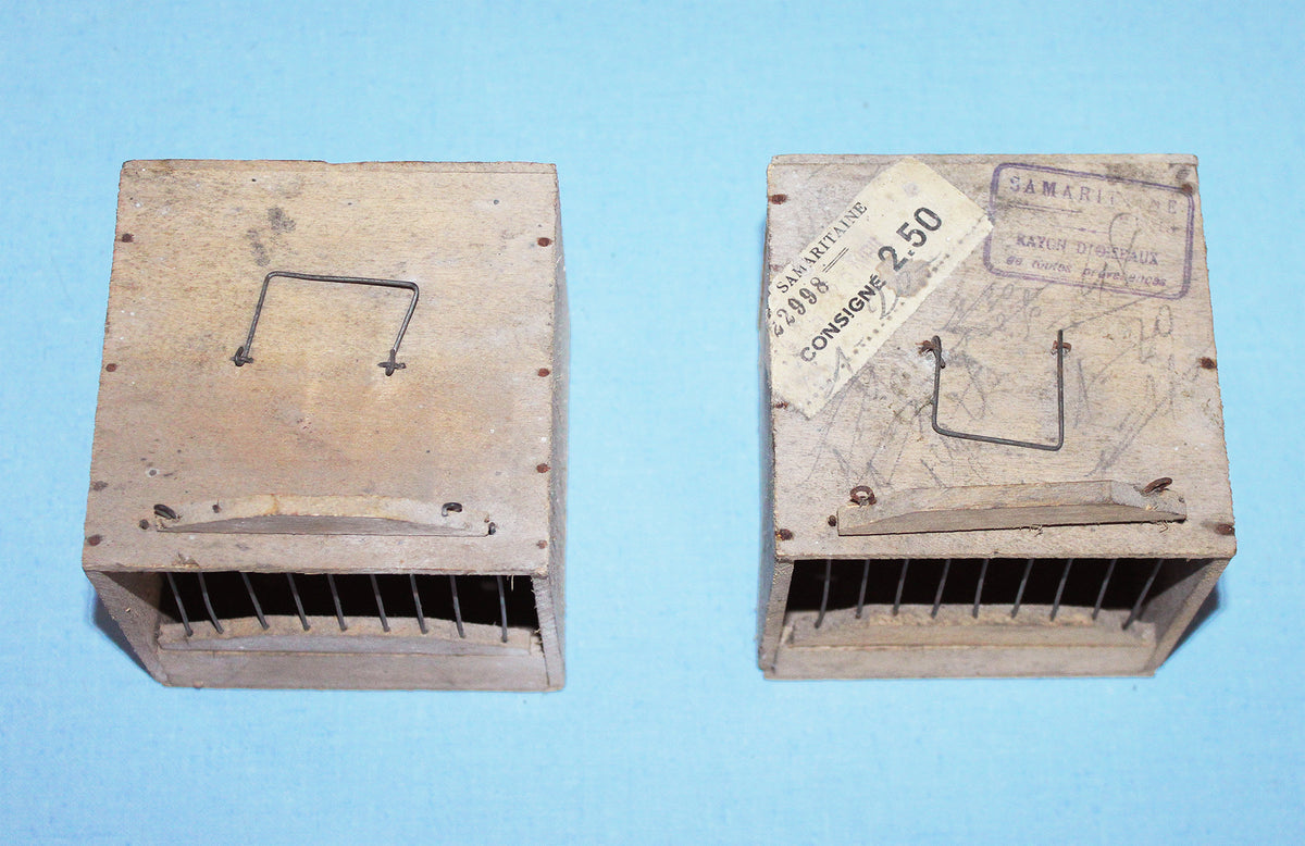 Set of 2 small old wooden bird cages from La Samaritaine with deposit ...
