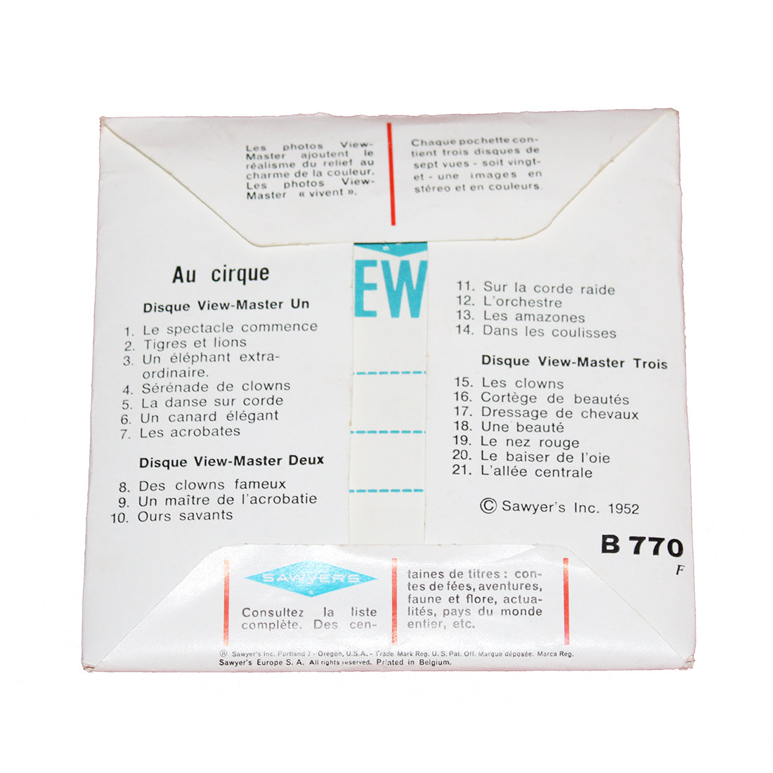 Pochette de disques photos en relief View Master Sawyer's Une Journée ...