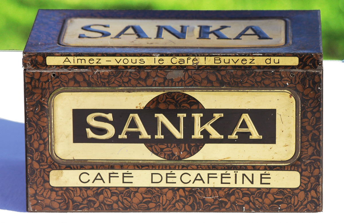 Old large Sanka coffee advertising box in lithographed sheet metal – La ...